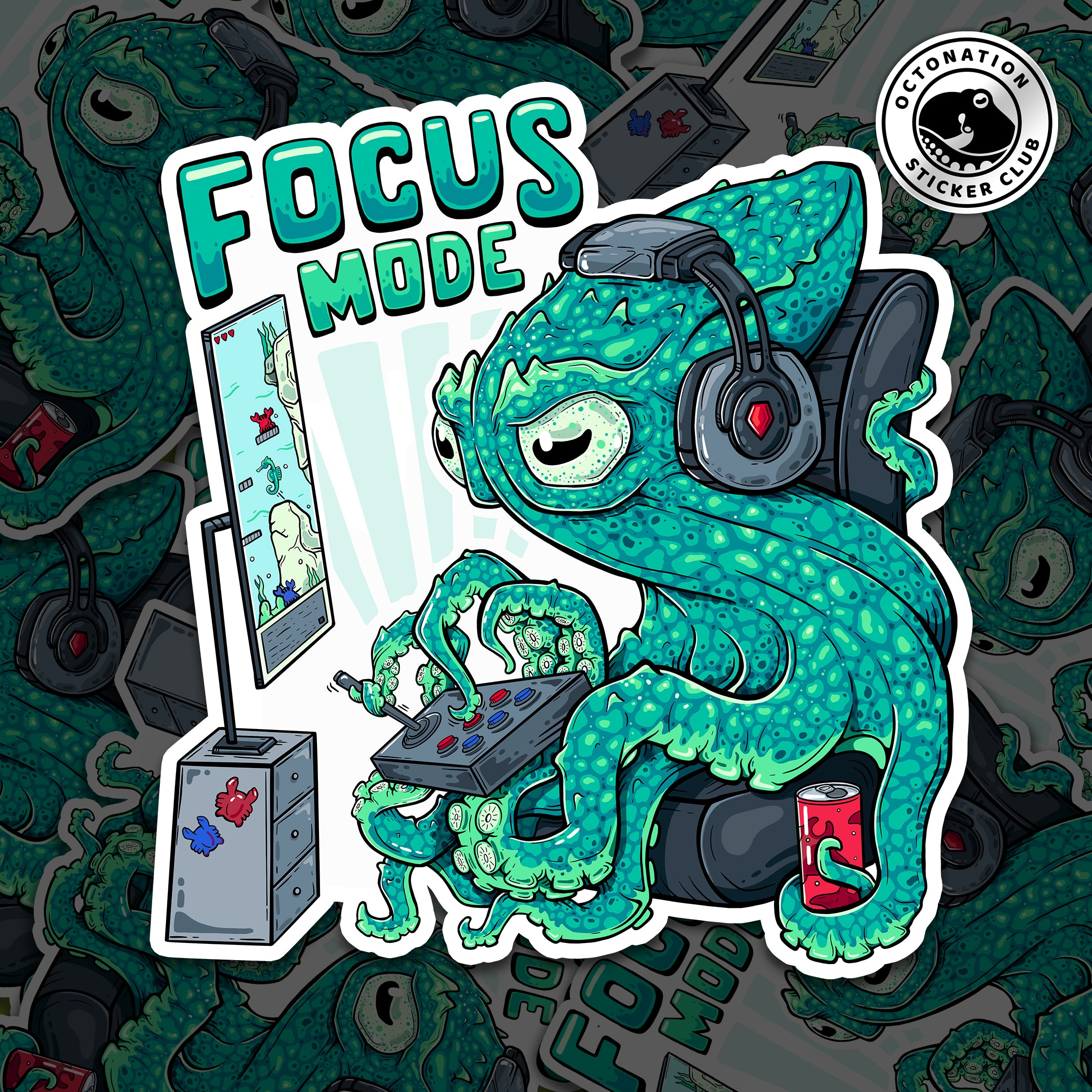 Focus Mode Gamer Octopus | OctoNation, Octopus Sticker Club ...