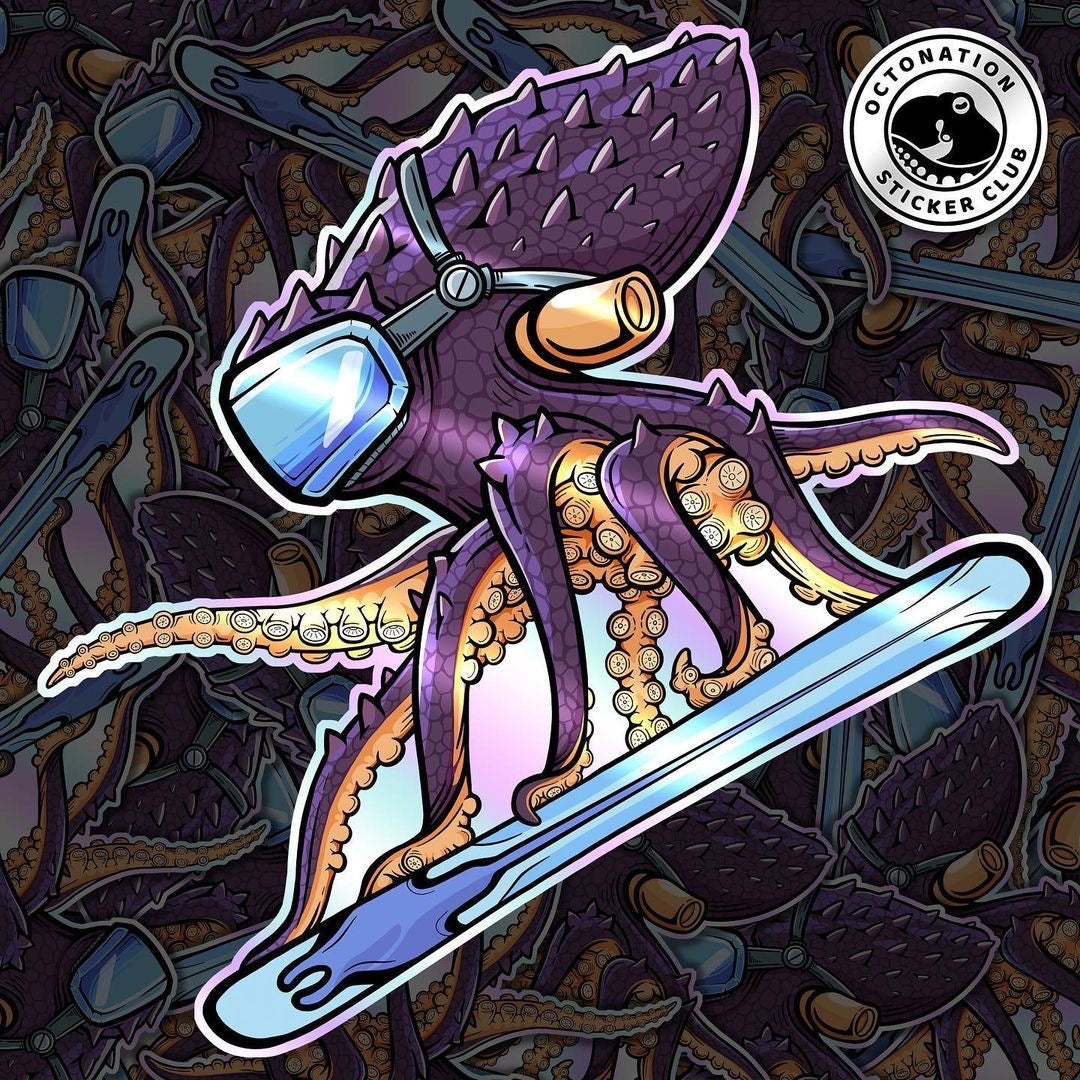 Snowboarder Octo, a coconut octopus | OctoNation, Octopus Sticker Club ...
