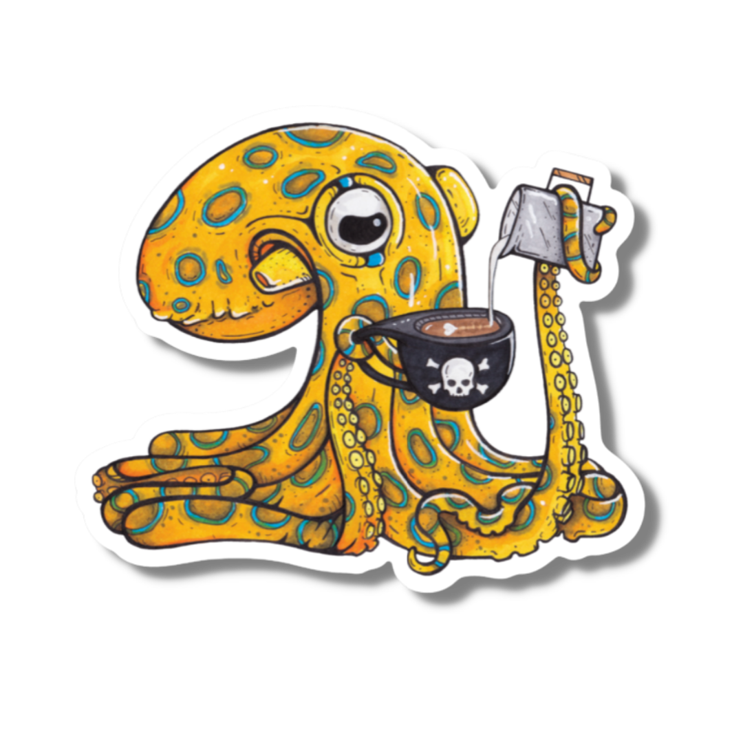 Latte Luna, The Blue Ring Octopus Sticker - OctoBarista Series ...